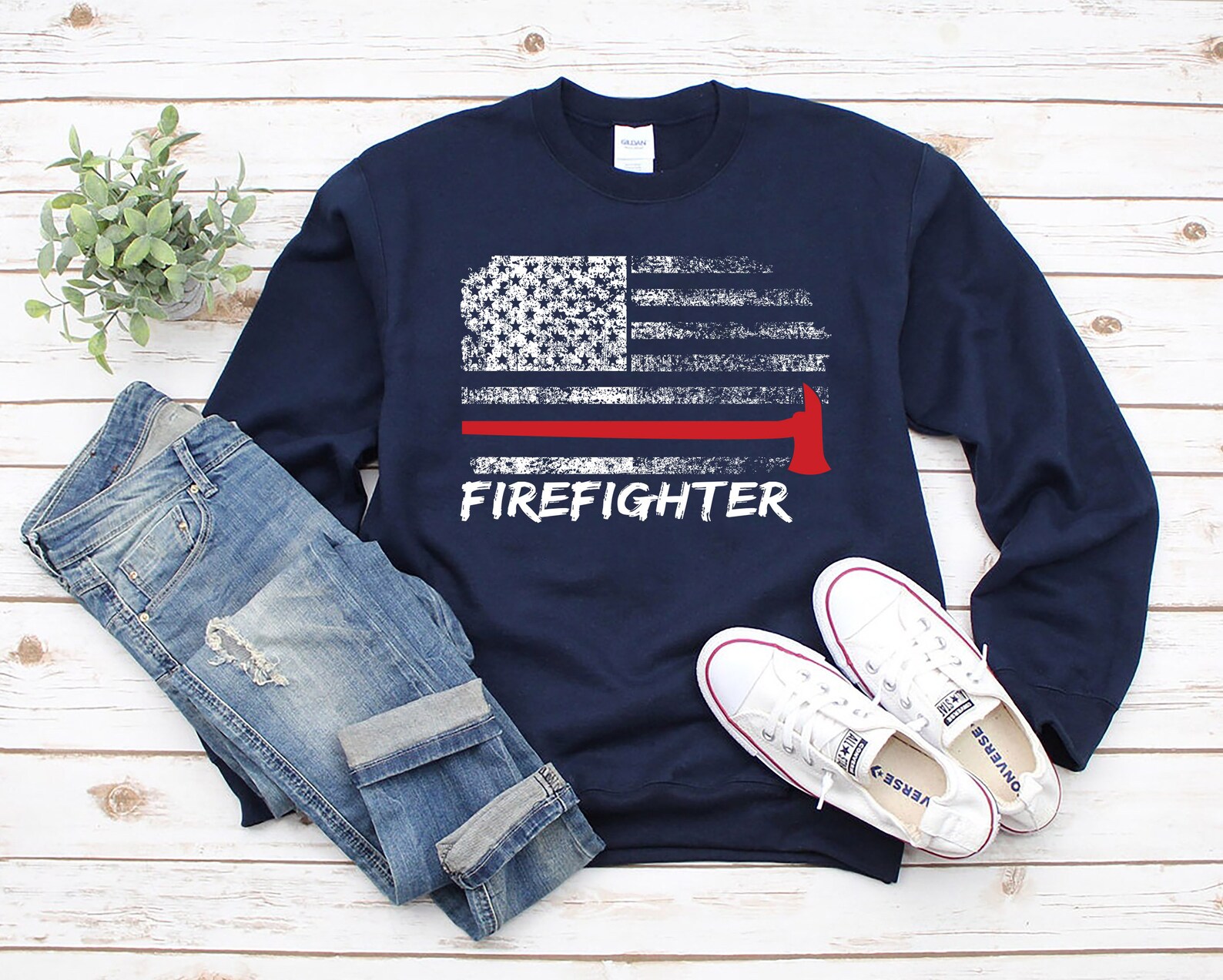 Firefighter Sweatshirt Fire Fighter Sweater Thin Red Line - Etsy