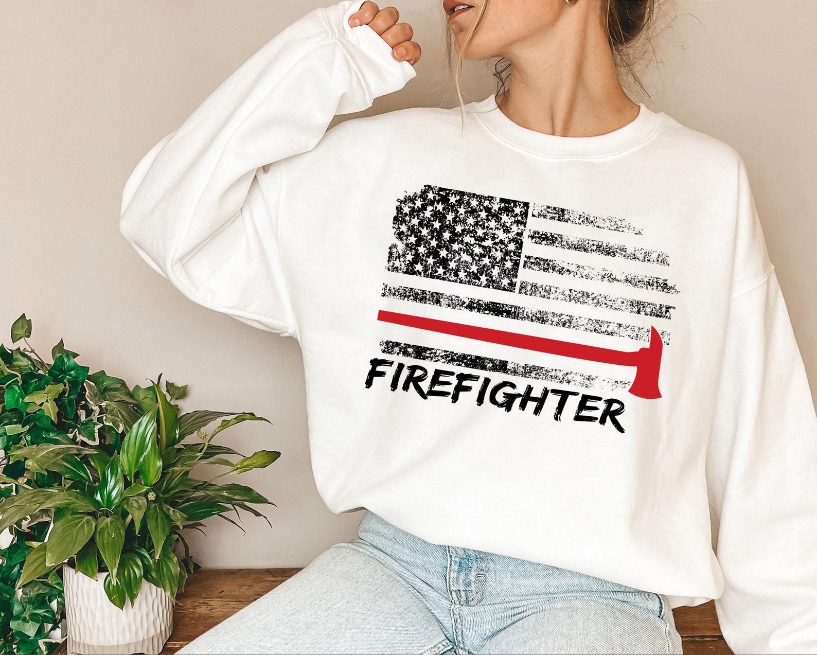 Firefighter Sweatshirt Fire Fighter Sweater Thin Red Line - Etsy