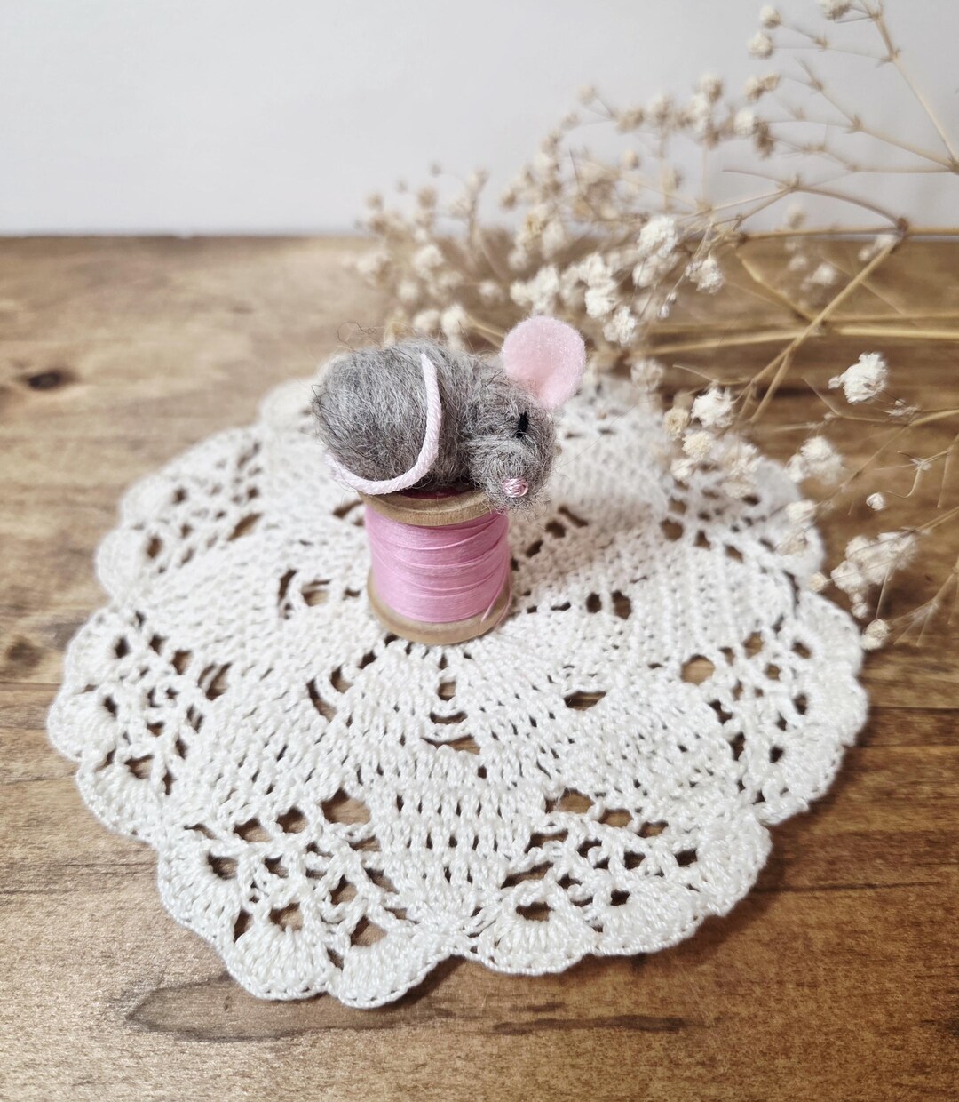 Handmade Wool Mouse Sleeping on a Vintage Wooden Sewing Spool | Unique ...
