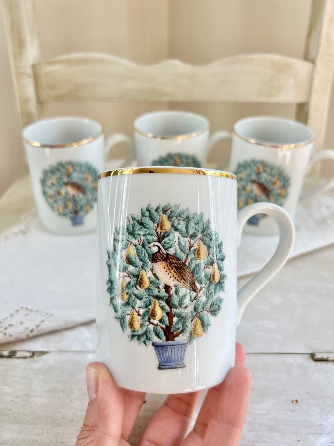 Set 4, Vintage 12 Days of Christmas Mugs by Avon, Partridge in a Pear Tree Mug Set, Vintage ...