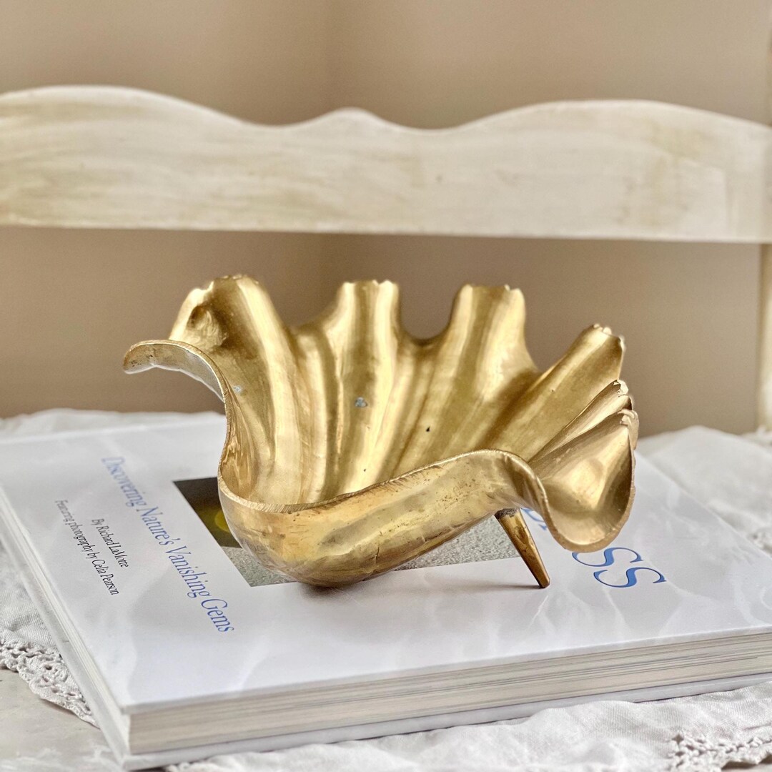Vintage Brass Shell Sculptural Dish, Brass Seashell Catchall, Trinket ...