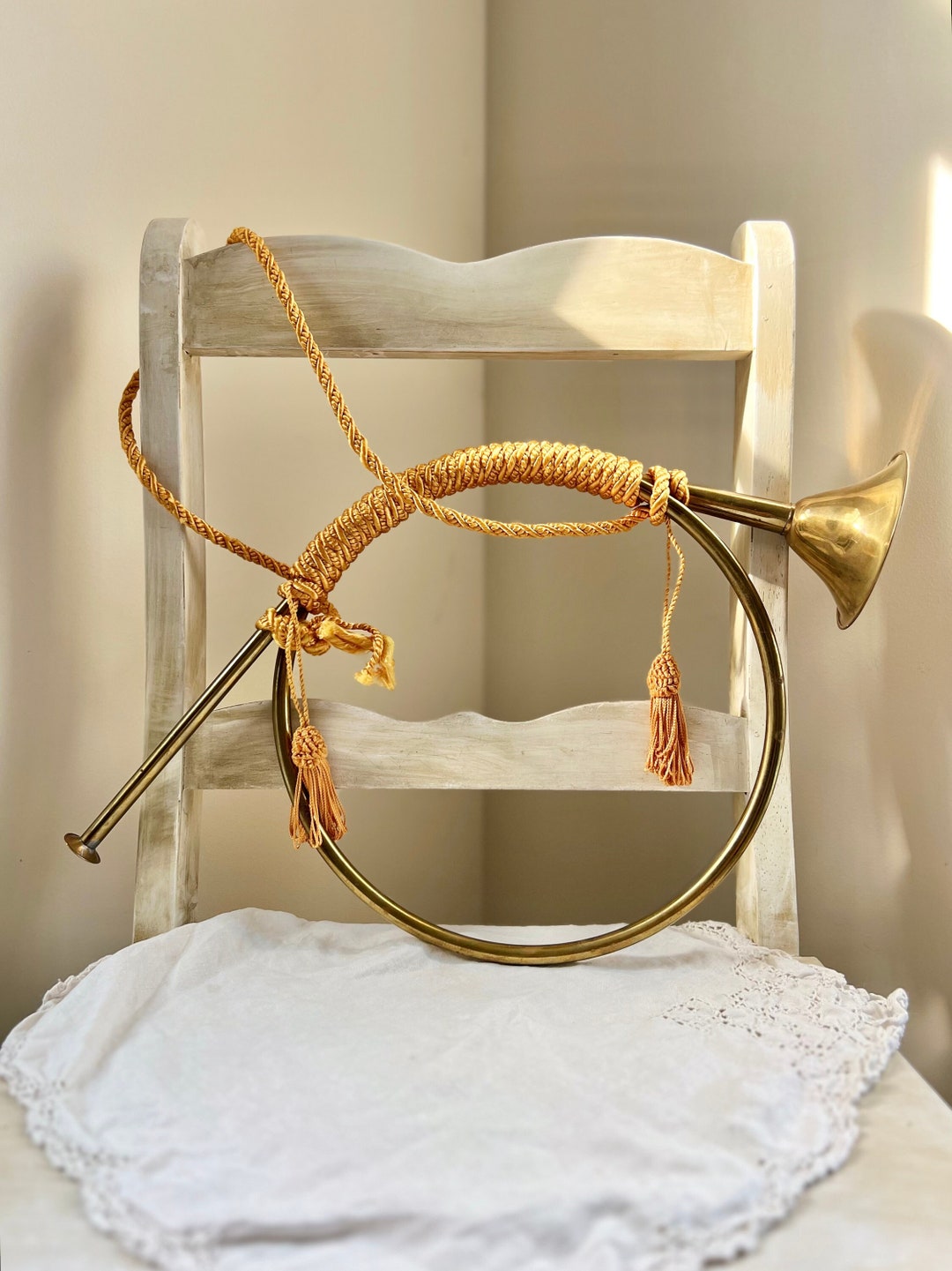 Vintage Brass Ornamental Horn With Gold Roping, Vintage Holiday ...