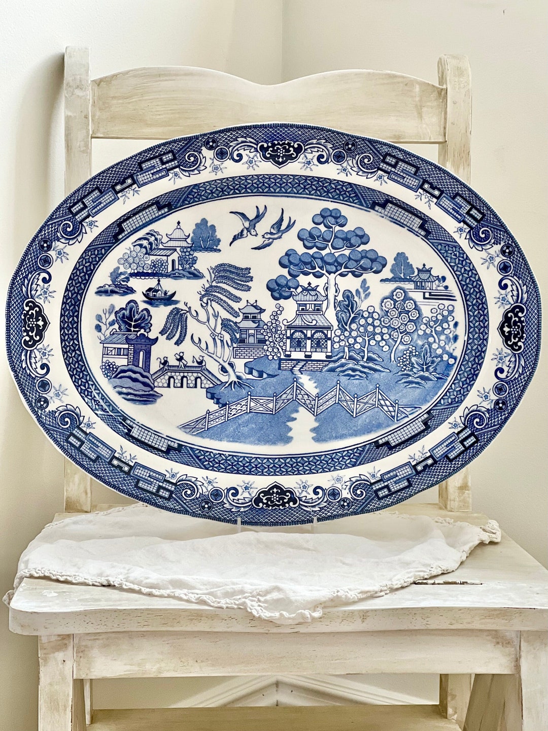 Large Vintage Blue Willow Platter by Heritage Mint - 18.5” X 13.75” - Etsy