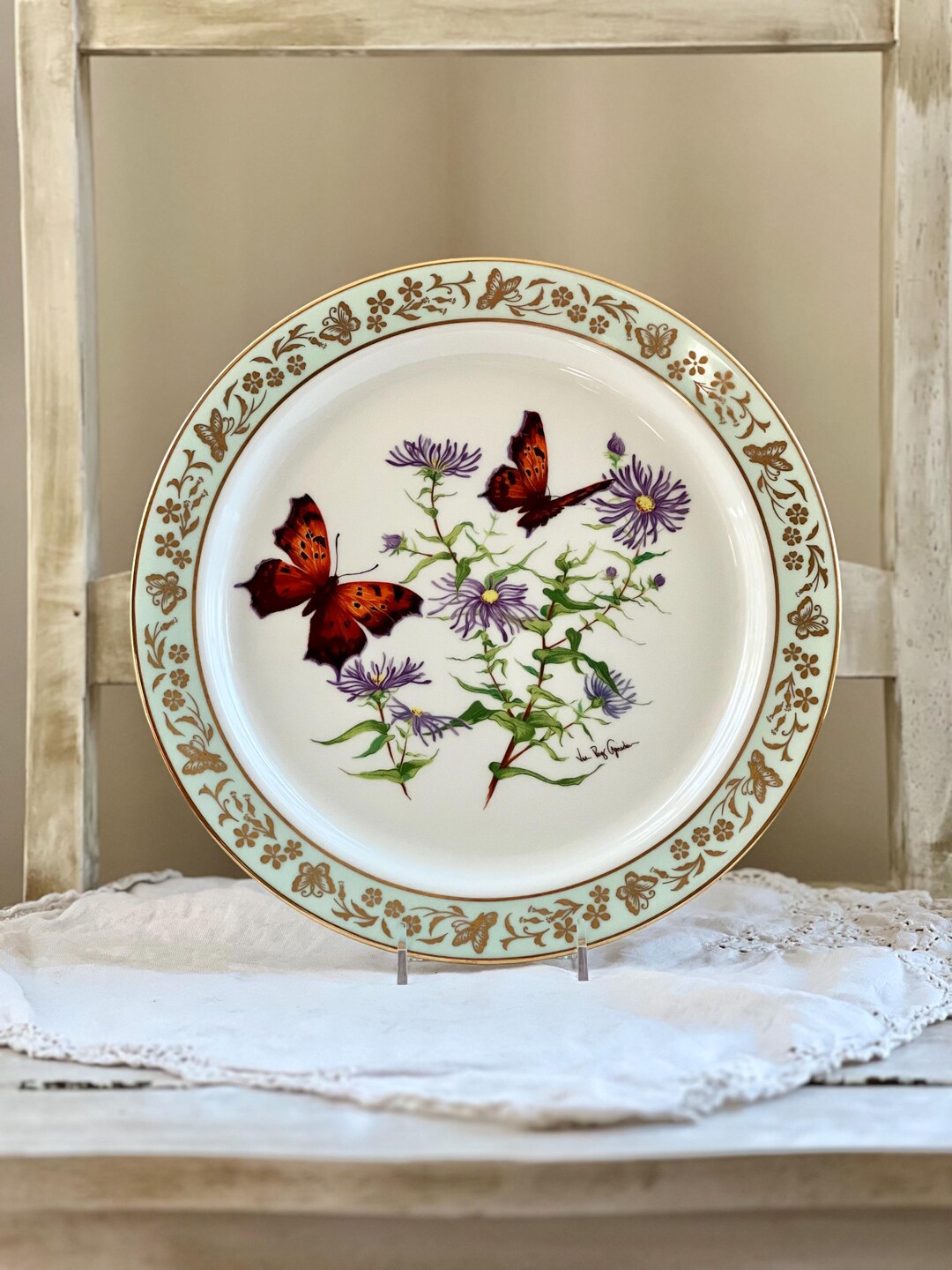 Vintage Lenox Butterfly Plate: Question Mark Butterfly & Aster, First ...