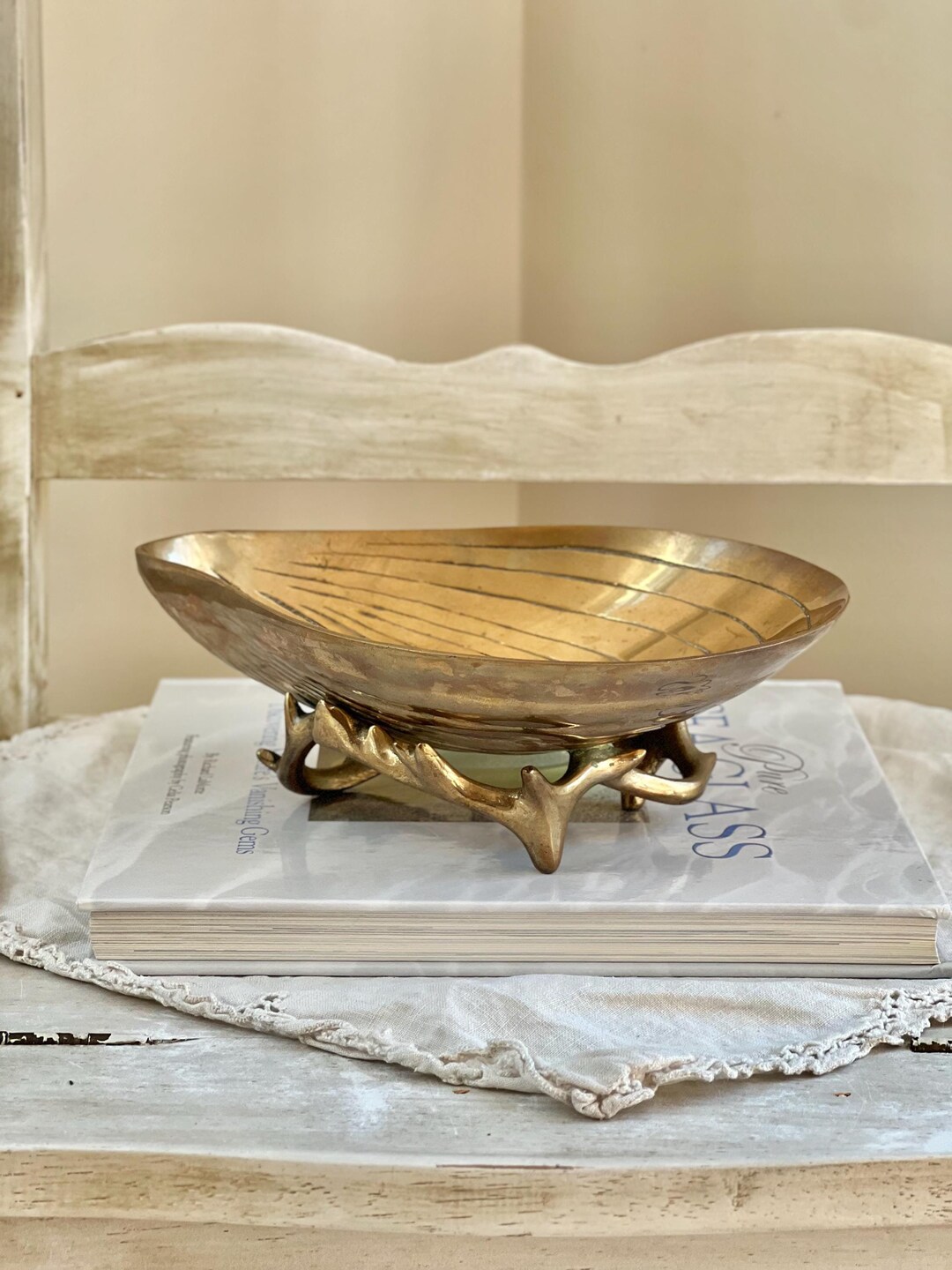 Vintage Brass Shell Dish on Brass Coral Stand, Seashell / Mussel ...