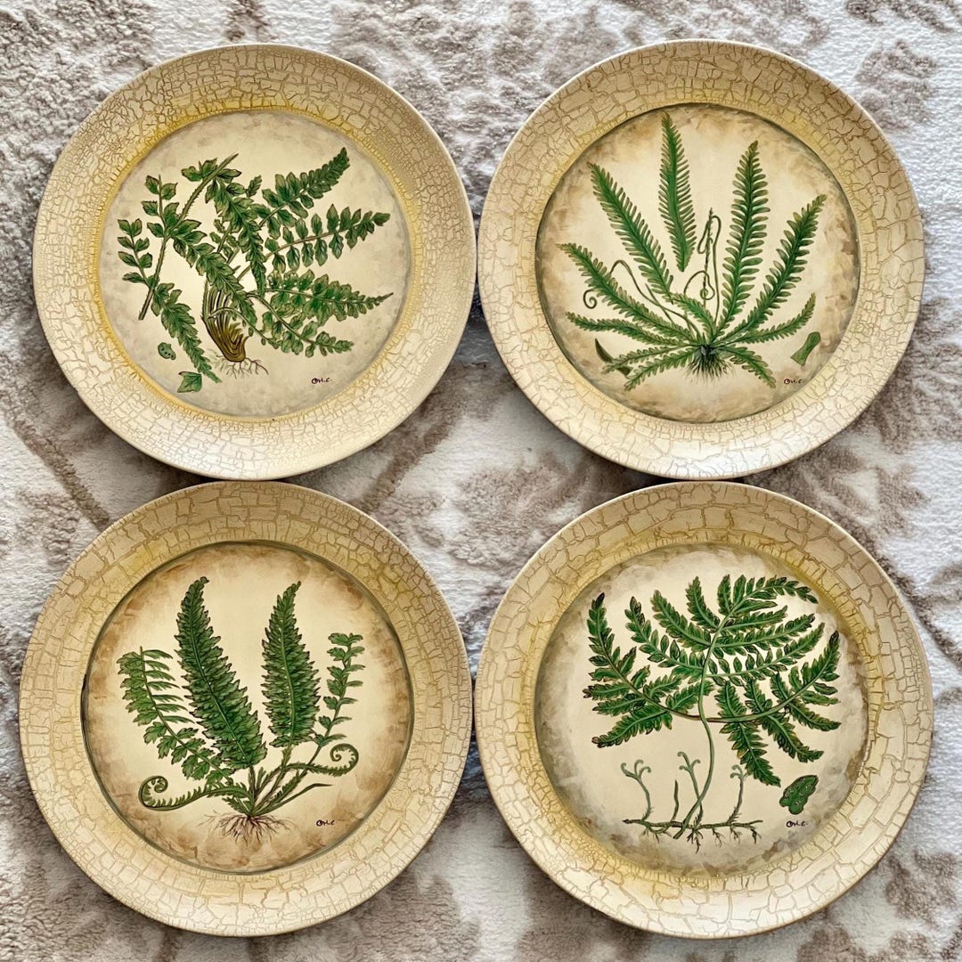 Hand Painted Fern Plates: Artist Signed Decorative Plates, Set of 4 - Etsy