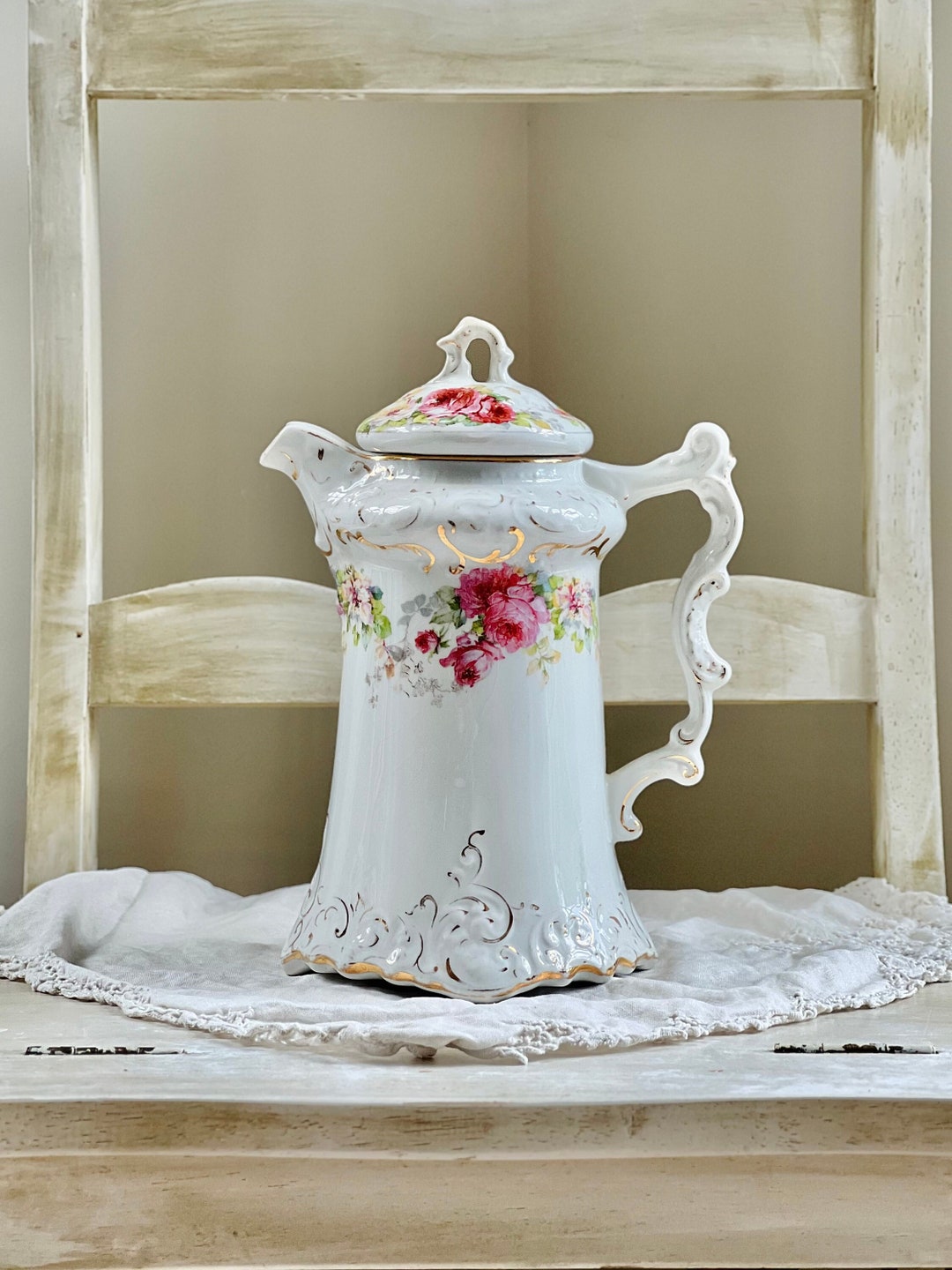 Antique Victorian Floral Chocolate Pot - Wheeling Pottery "la Belle" - Etsy