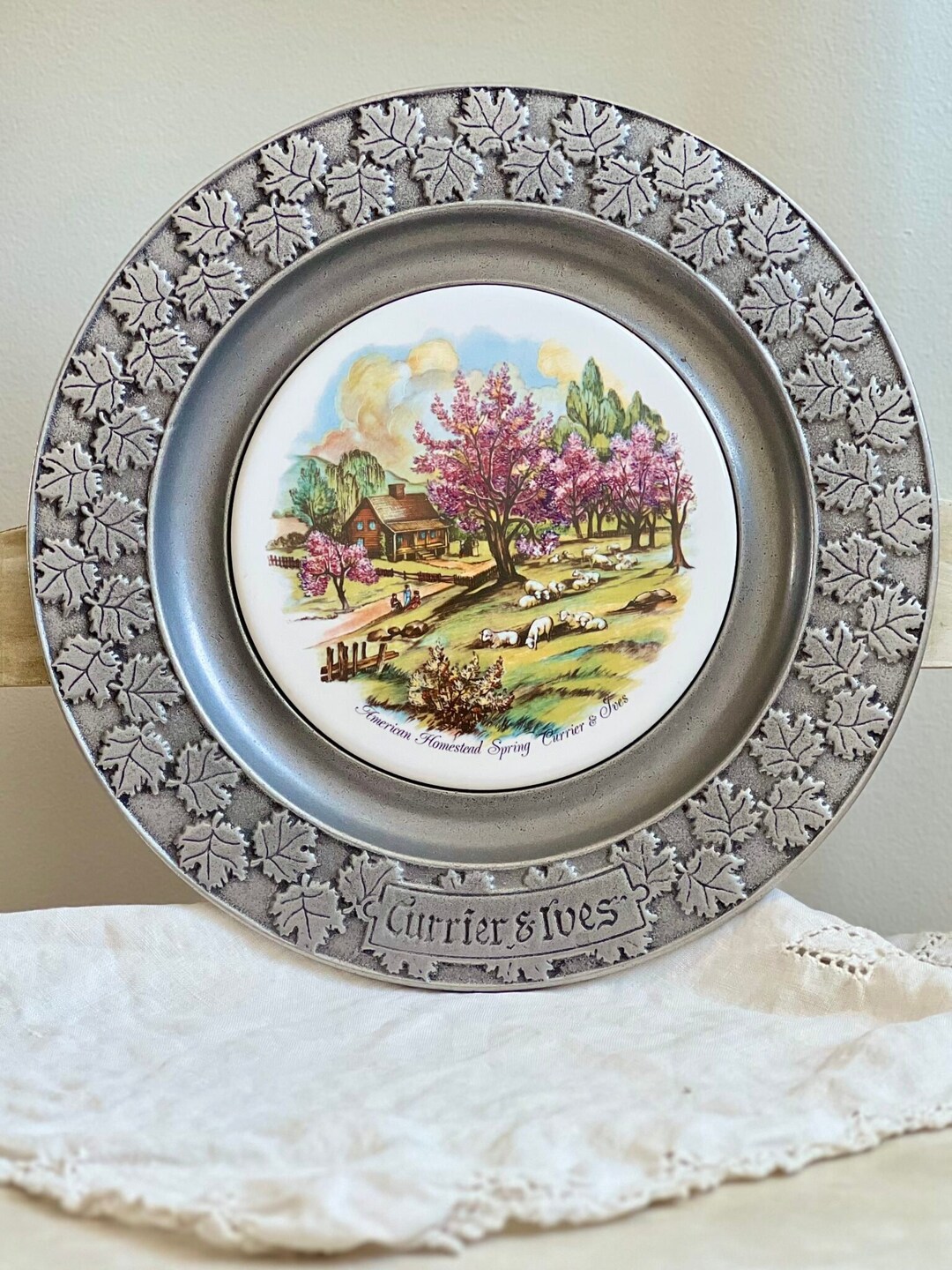 Vintage Currier & Ives Homestead Spring Decorative Pewter Plate - Etsy