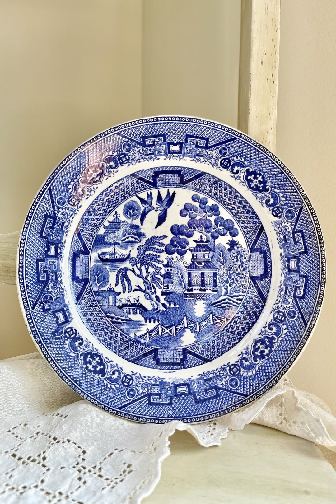 Antique Blue Willow Plate by Societe Ceramique, Maestricht Holland ...