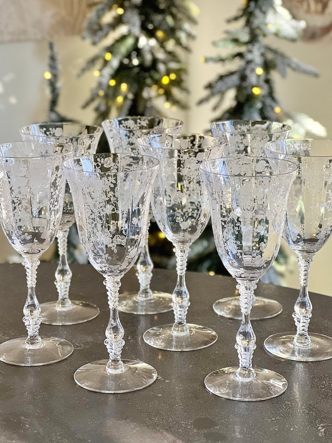 Set of 8 Vintage Rose Point by Cambridge Water or Wine - Etsy