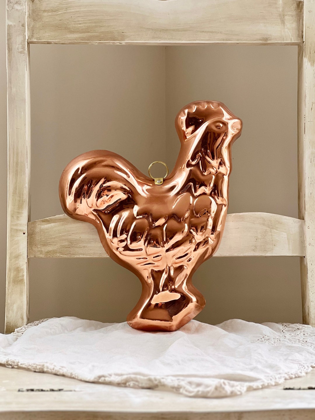 Vintage Copper Chicken or Rooster Shaped Mold, Decorative Copper ...