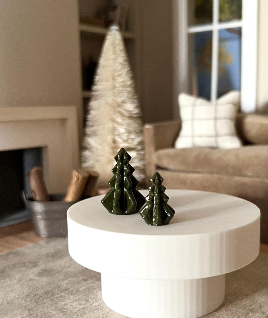 Miniature Glazed Green Christmas Tree Set, Dollhouse Christmas Decor, 1 ...