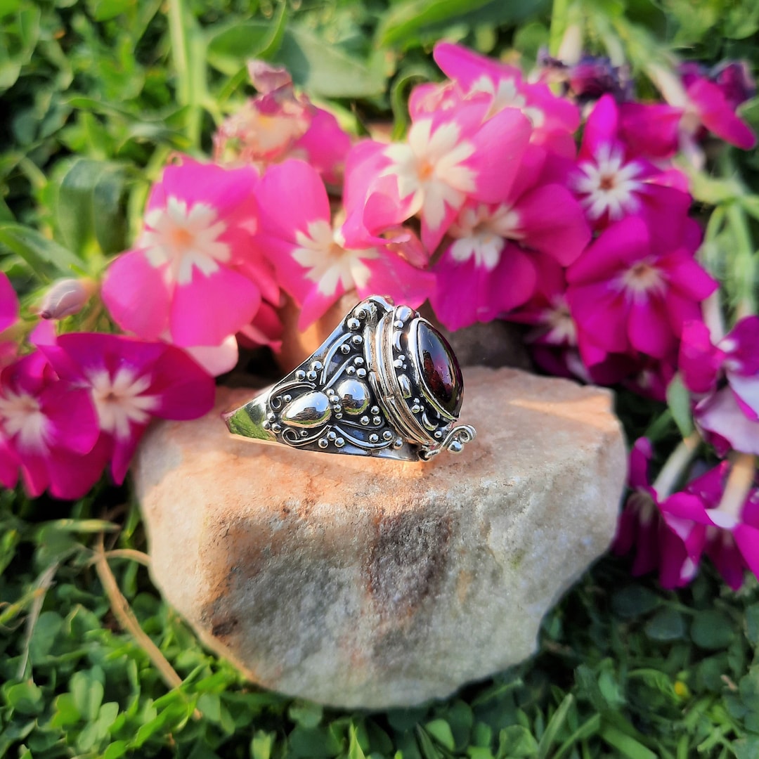Garnet Poison Ring | Unique 925 Sterling Silver 925 Box Ring | January ...