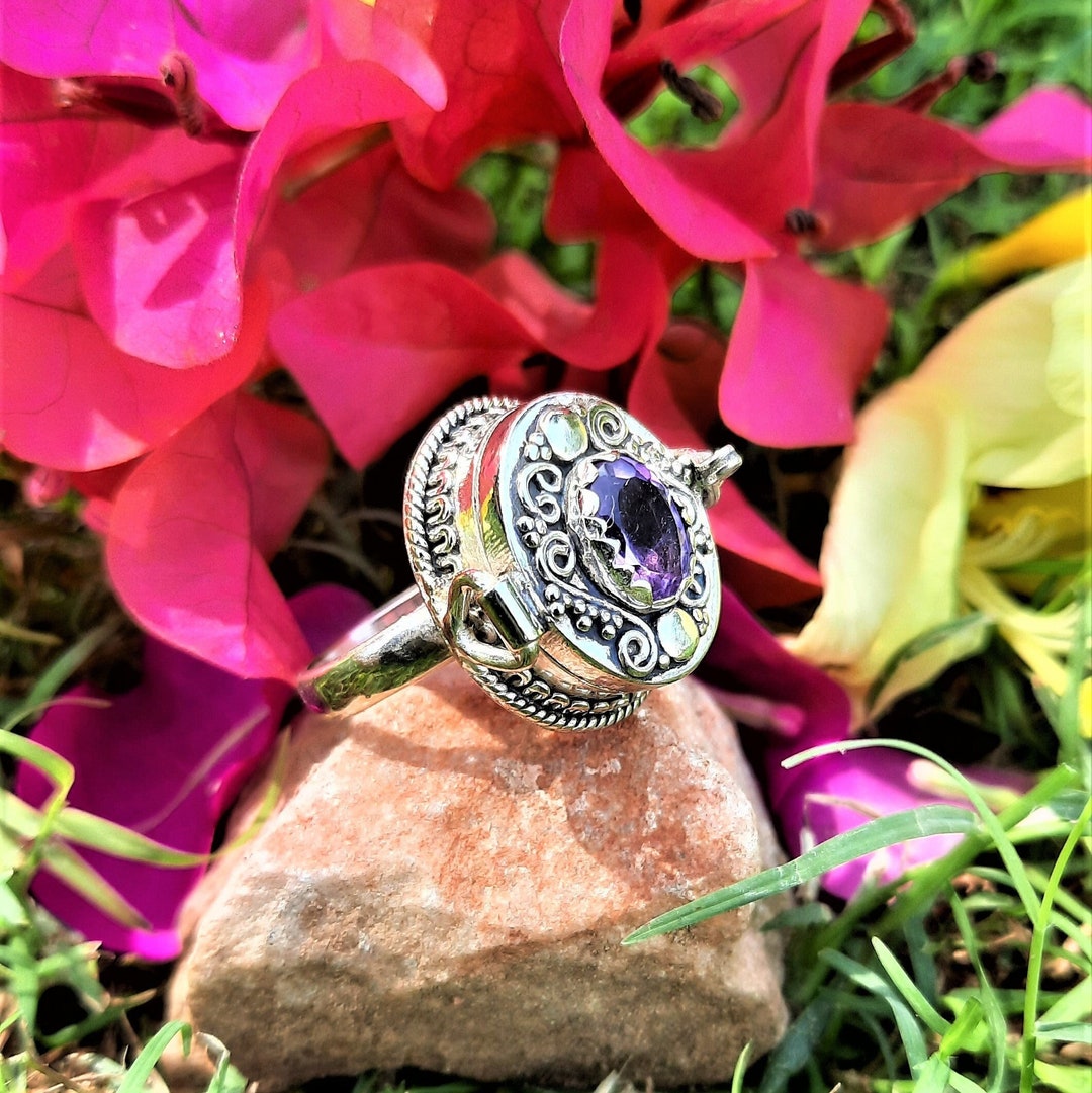 Amethyst Poison Ring/925 Sterling Silver Ring/february Birthstone Ring/silver Handmade Poison ...