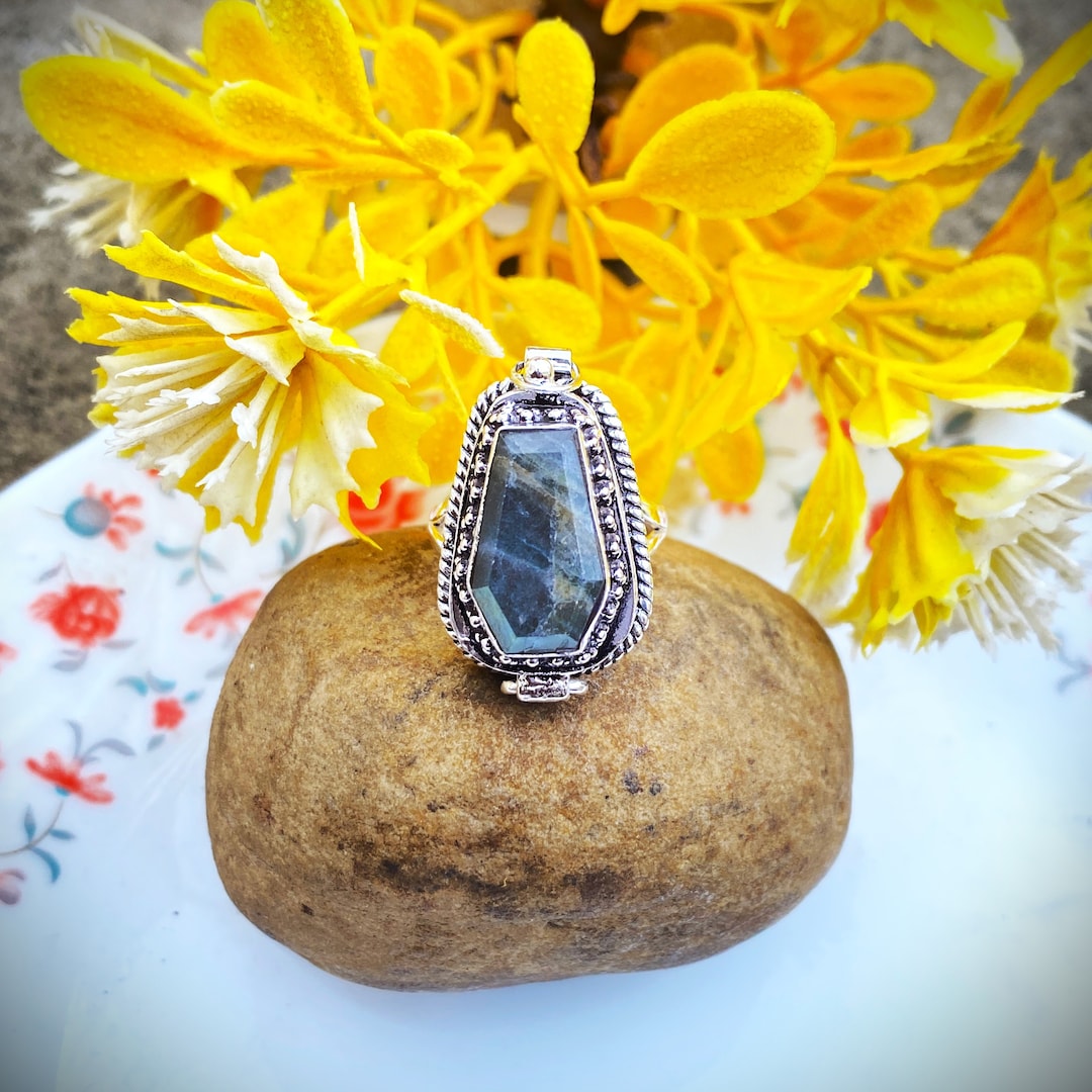 Coffin Labradorite Poison Ring/sterling Silver 925 Ring/silver Material ...