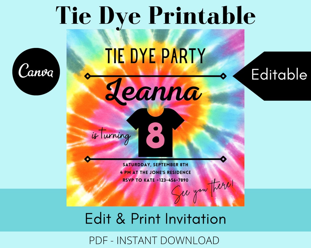Tie Dye Invitation Download | Editable Tie Dye Birthday Invitation ...