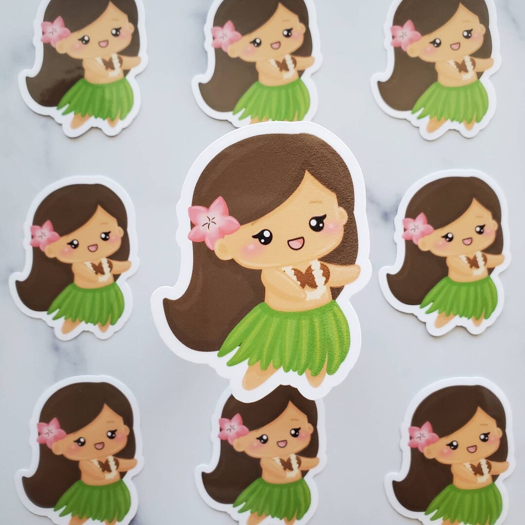 Hawaiian Hula Girl Sticker, Polynesian Tropical Island Girl Character ...