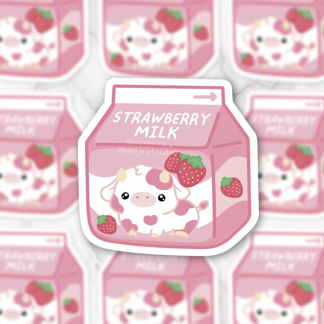 Kawaii Strawberry Cow Milk Sticker: Waterproof Vinyl Decal - Etsy