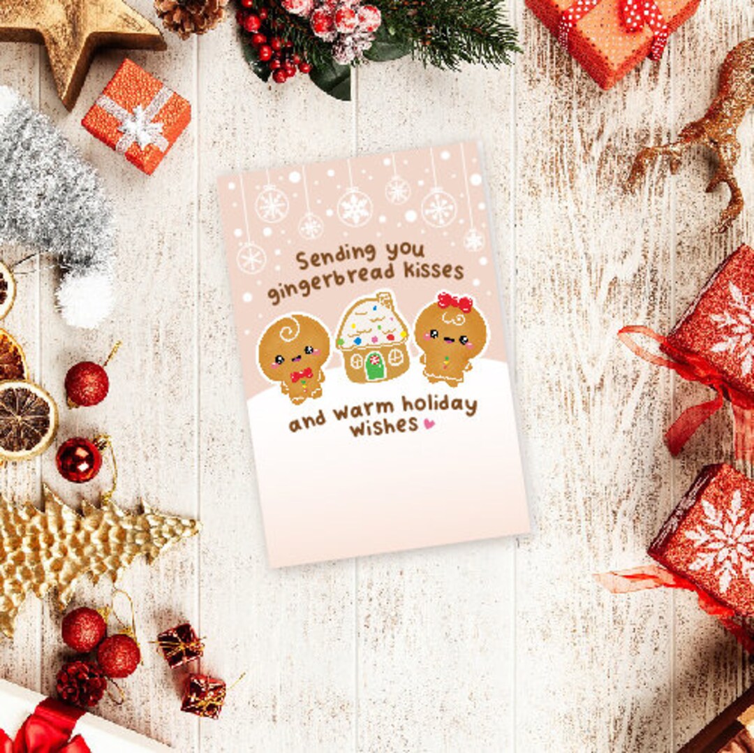 Gingerbread Kisses Holiday Card Gingerbread Cookie Card - Etsy