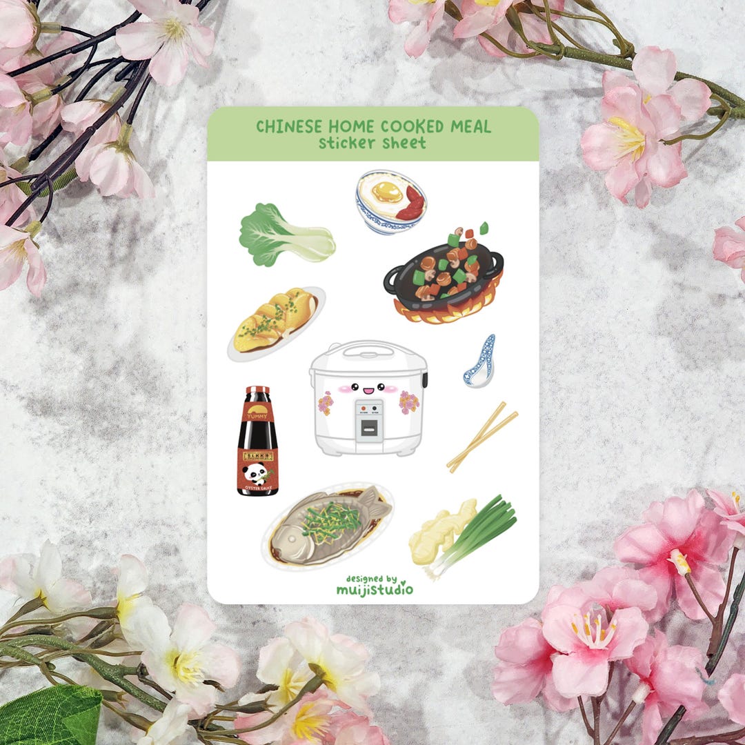 Chinese Home Cooked Meal Sticker Sheet, Cute Chinese Food Stickers ...