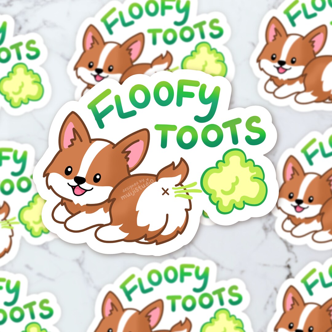Floofy Toots Corgi Farts Sticker, Kawaii Cute Corgi Puppy Dog Lover ...