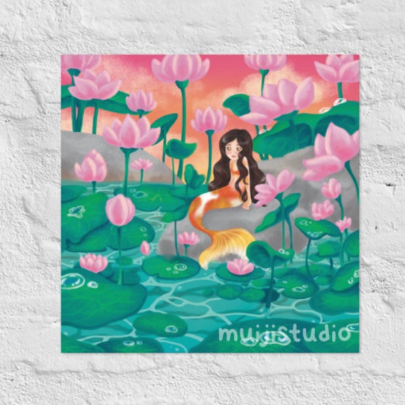 Lotus Pond Mermaid Mermaid Art Koi Fish Art Goldfish Art - Etsy