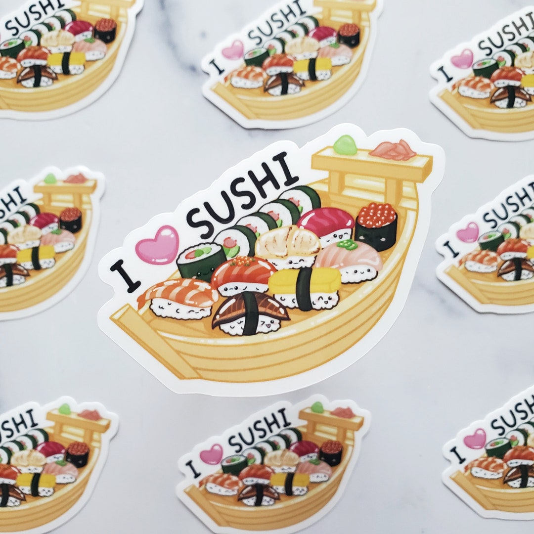 I Love Sushi Vinyl Sticker, sticker sushi, rouleau de maki, rouleau de ...