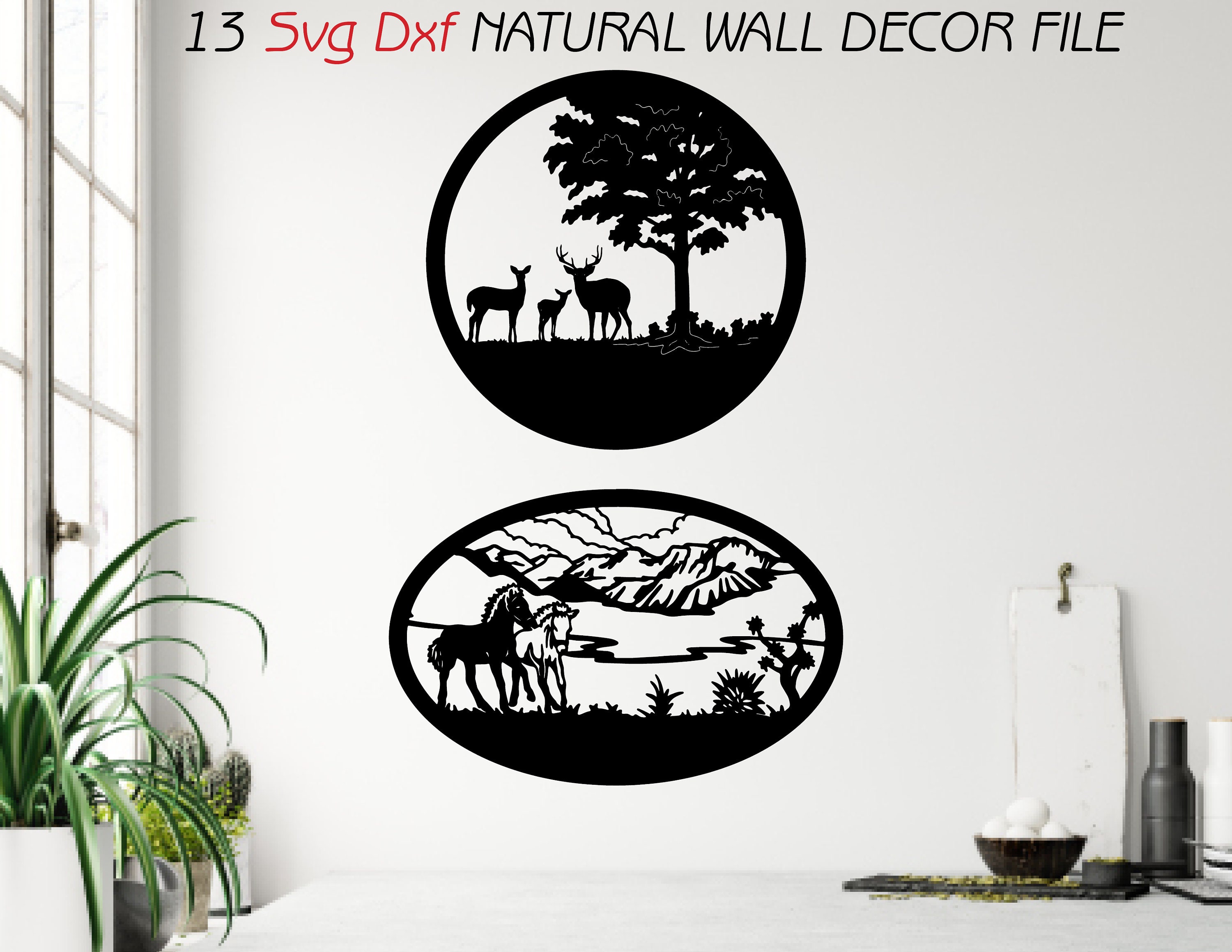 13 Svg Dxf Oval Nature Wall Decor Metal Wood Laser CNC Router Machine ...