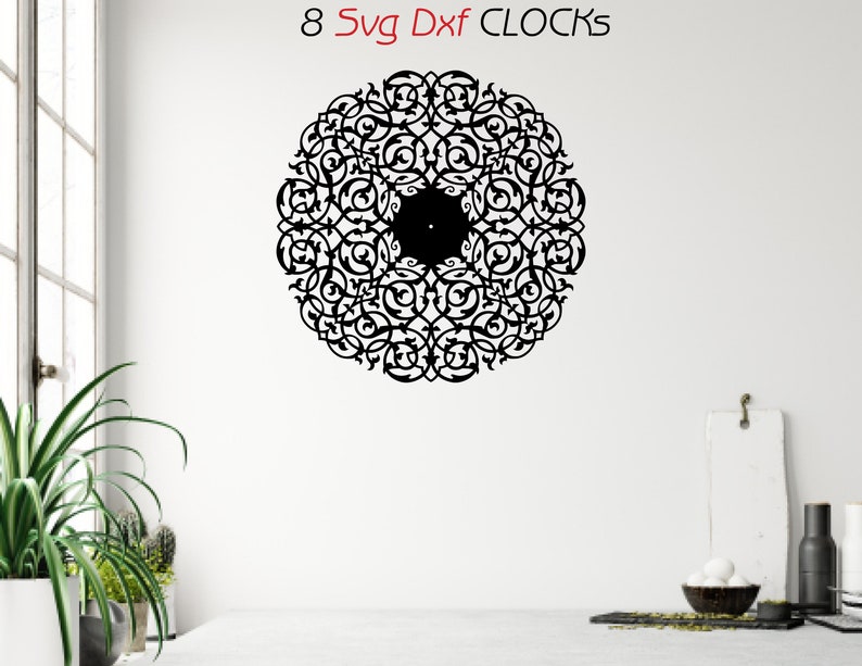 8 SVG DXF Wall Clocks File Bundle for Laser Cutting Machine Wood Wall Clocks Graphic Designs ...