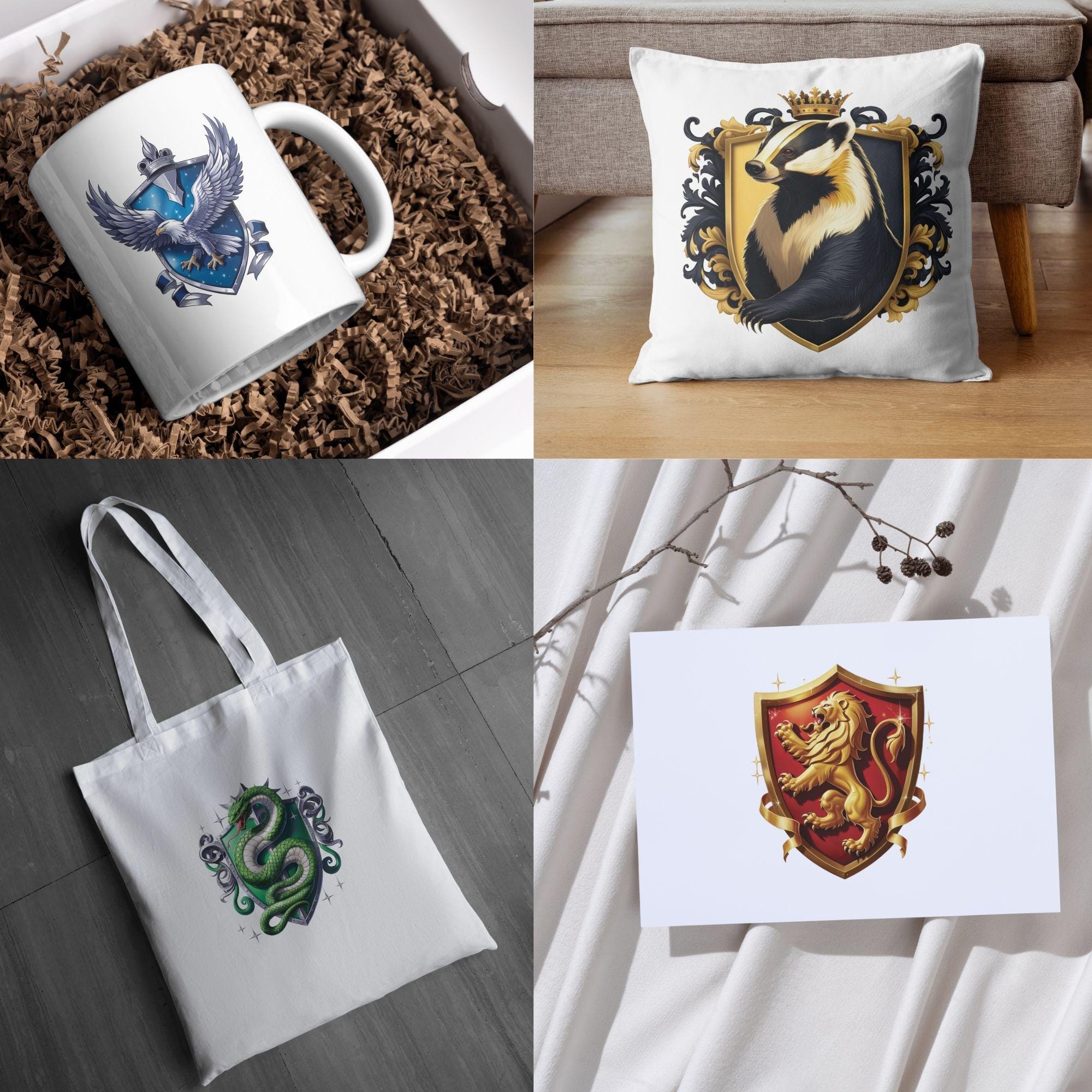 Wizard School Crests PNG Bundle: Lion, Serpent, Eagle, Badger (digital ...