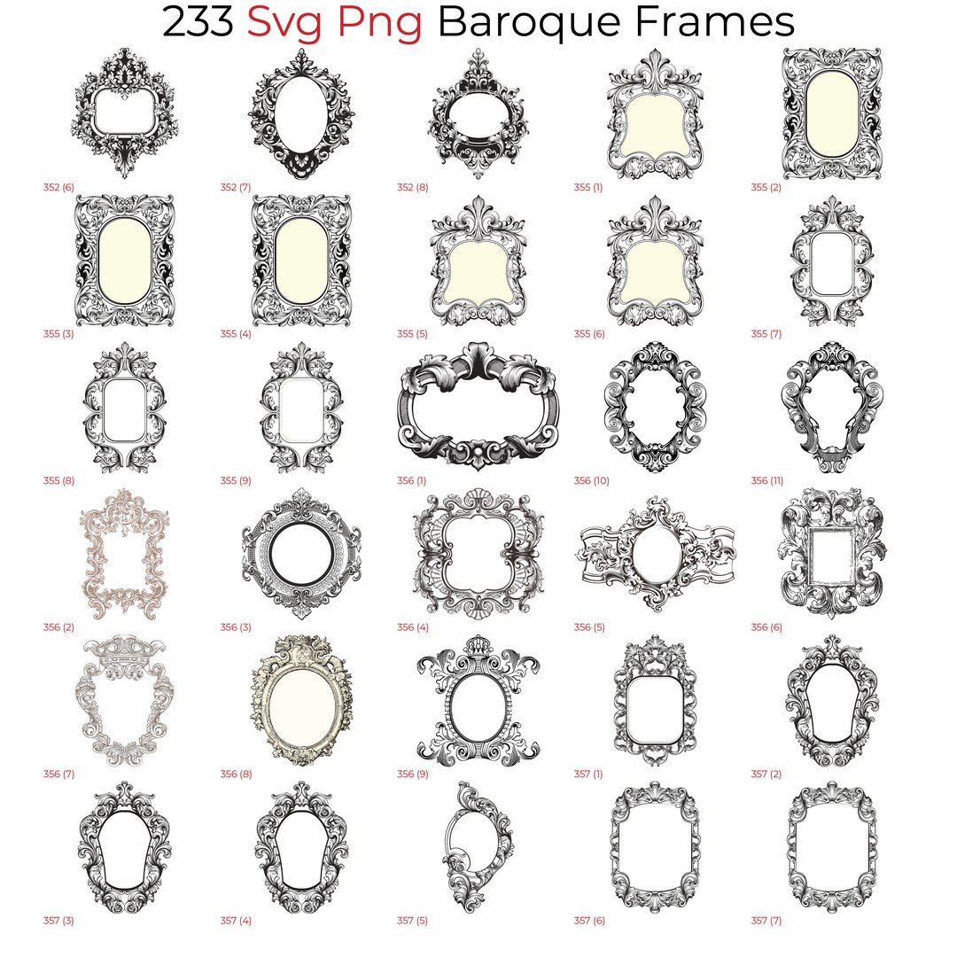 233 Svg Png Baroque Victorian Style Art Frames Bundle Wall Decor Frames ...