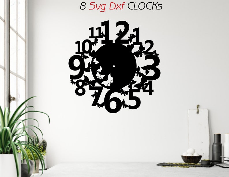 8 SVG DXF Wall Clocks File Bundle for Laser Cutting Machine Wood Wall ...