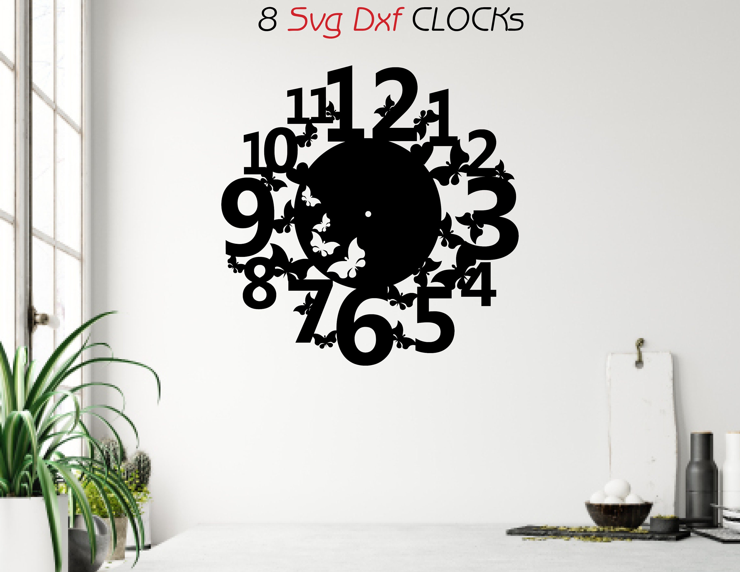 8 SVG DXF Wall Clocks File Bundle for Laser Cutting Machine Wood Wall ...
