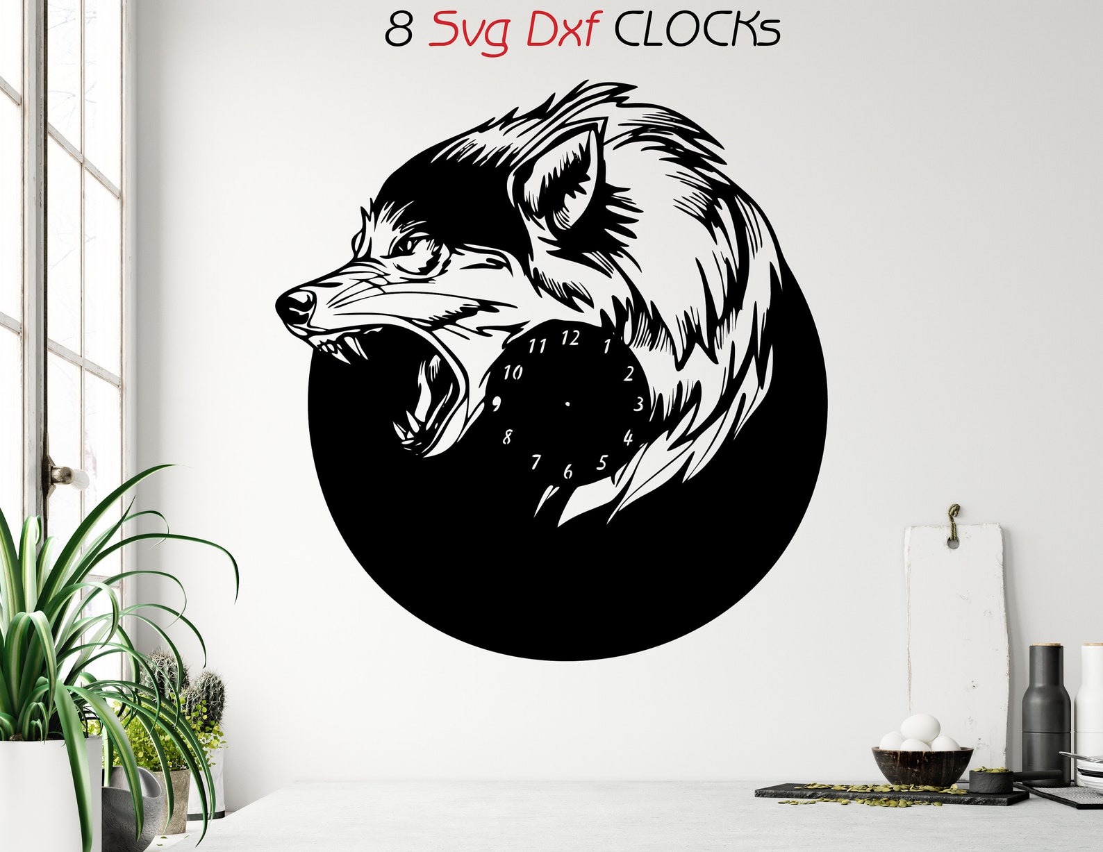 8 SVG DXF Animal Wall Clocks Bundle for Laser Cutting Machine Wood Wall ...