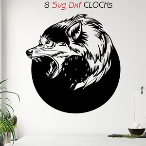 8 SVG DXF Animal Wall Clocks Bundle for Laser Cutting Machine Wood Wall ...