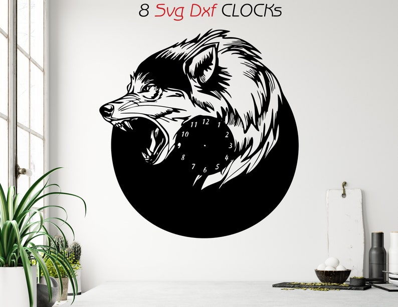 8 SVG DXF Animal Wall Clocks Bundle for Laser Cutting Machine Wood Wall ...