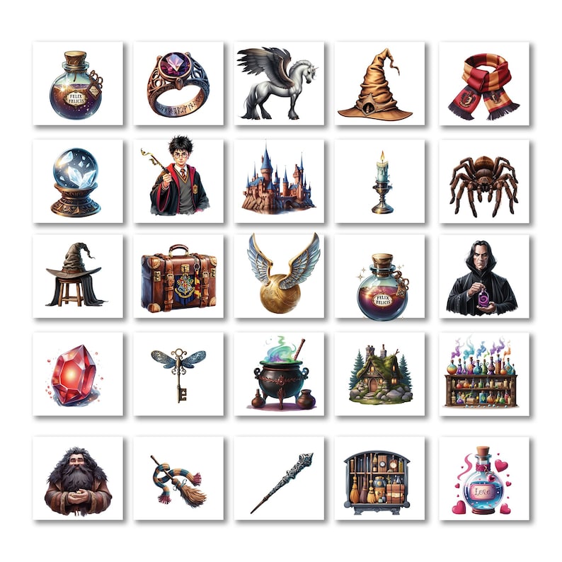 Wizard School Clipart Bundle: Magic Wands, Potions, Owls (100 PNG ...