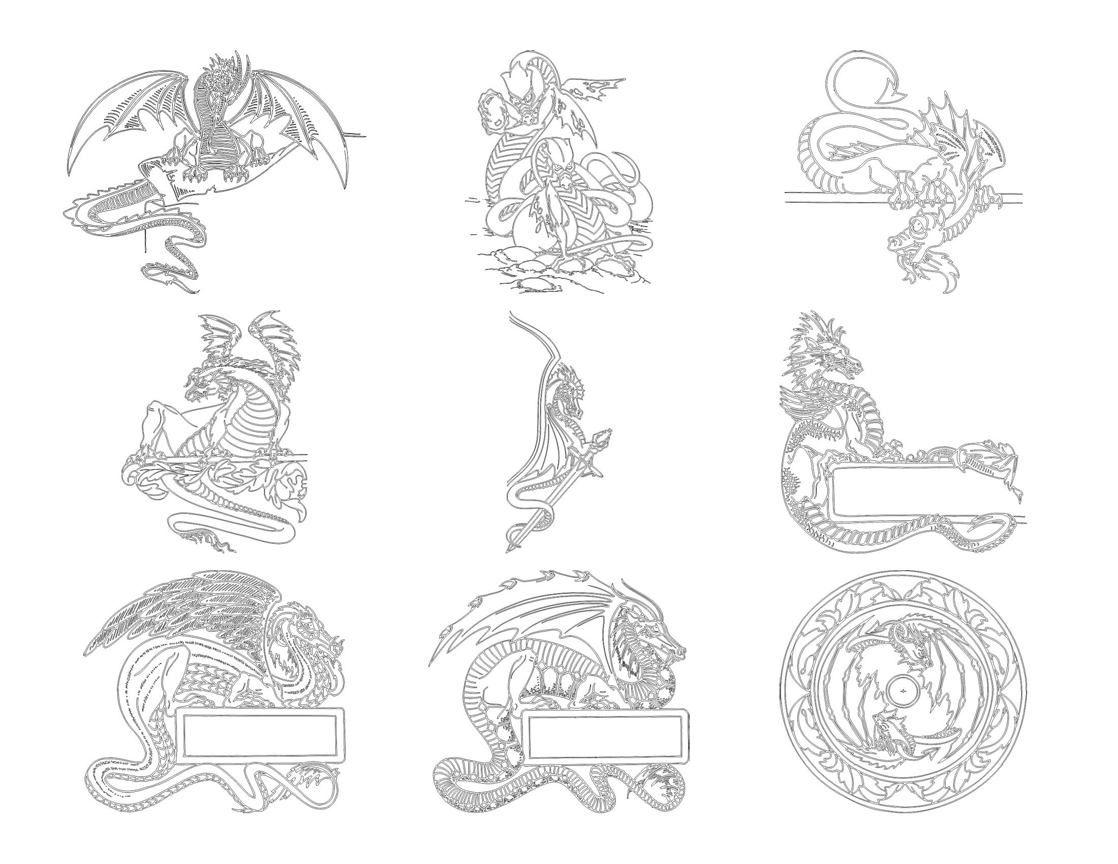 70 SVG DXF Dragon Bundle for Laser Engrave Tattoo Sublimation Tattoo ...