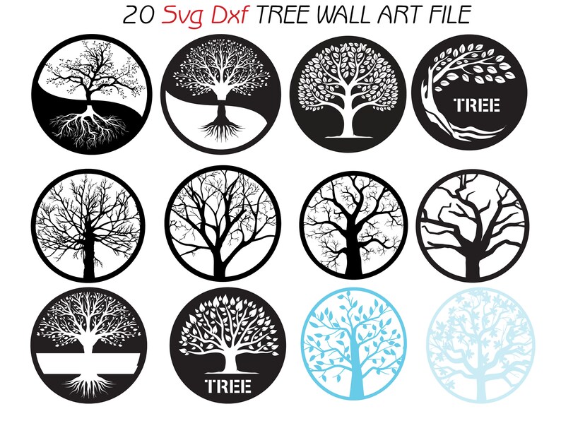 20 Svg Dxf Tree Wall Decor Metal Wood Laser CNC Router Machine Vector ...