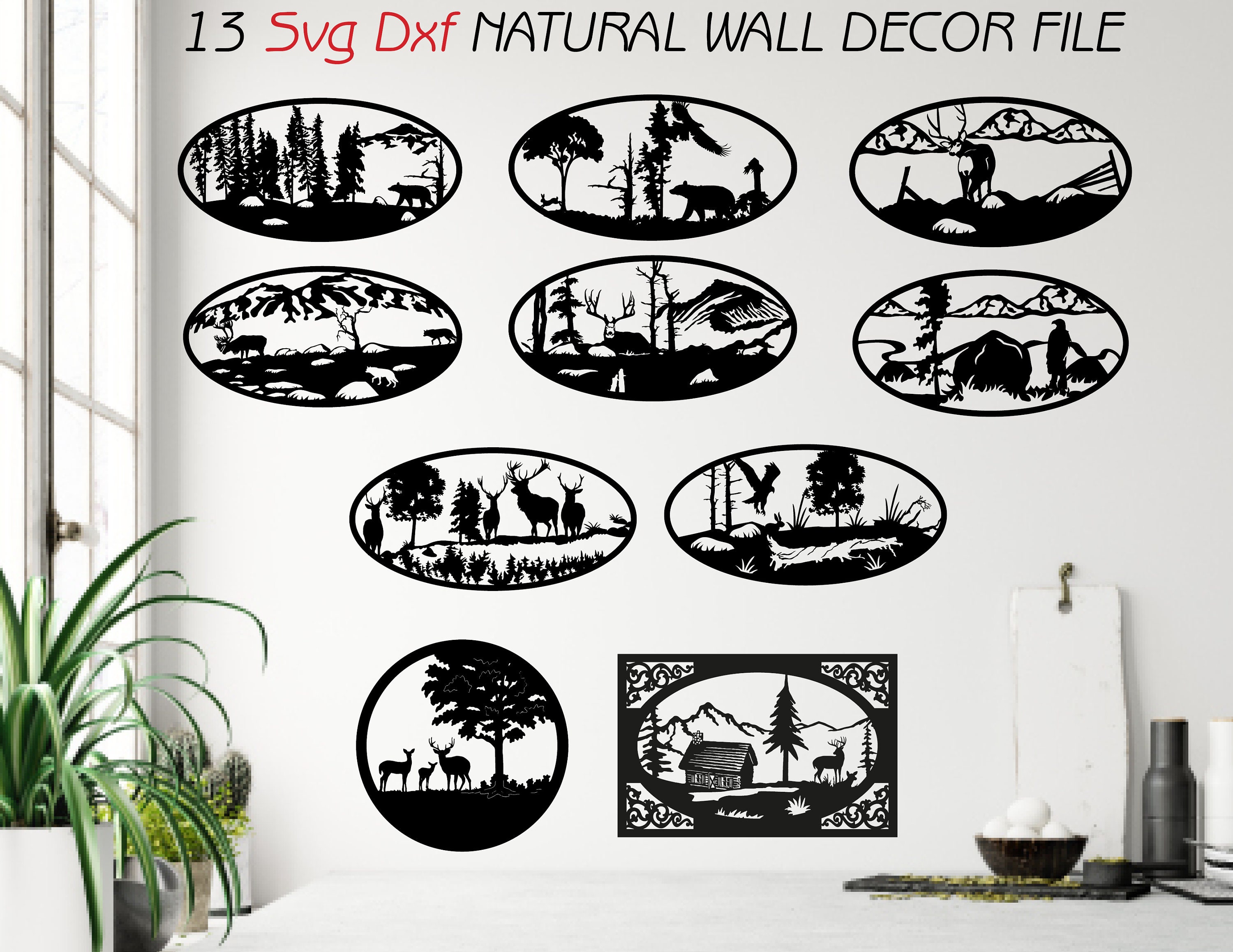 13 Svg Dxf Oval Nature Wall Decor Metal Wood Laser CNC Router Machine ...