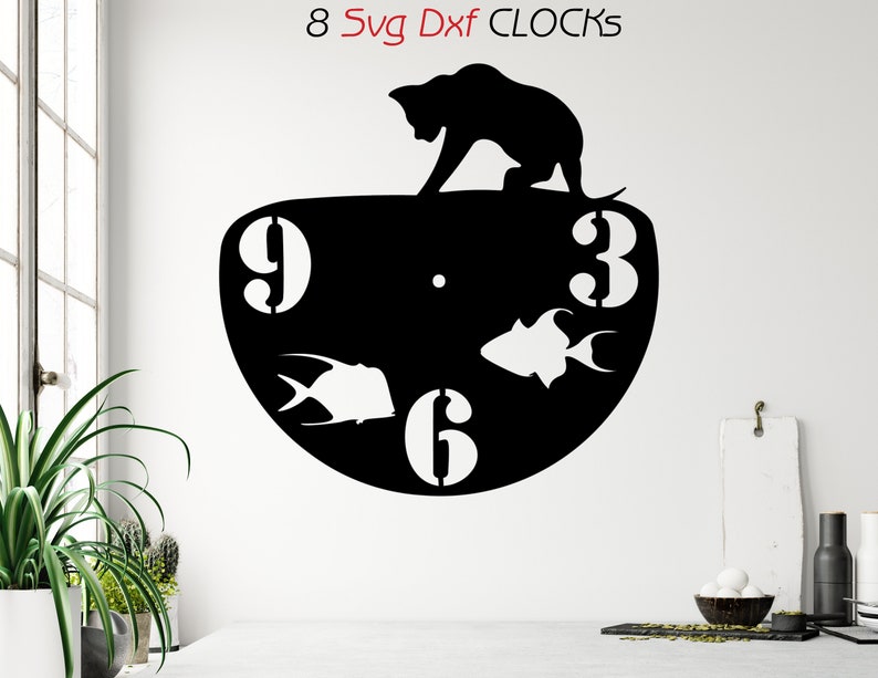 8 SVG DXF Animal Wall Clocks Bundle for Laser Cutting Machine Wood Wall ...