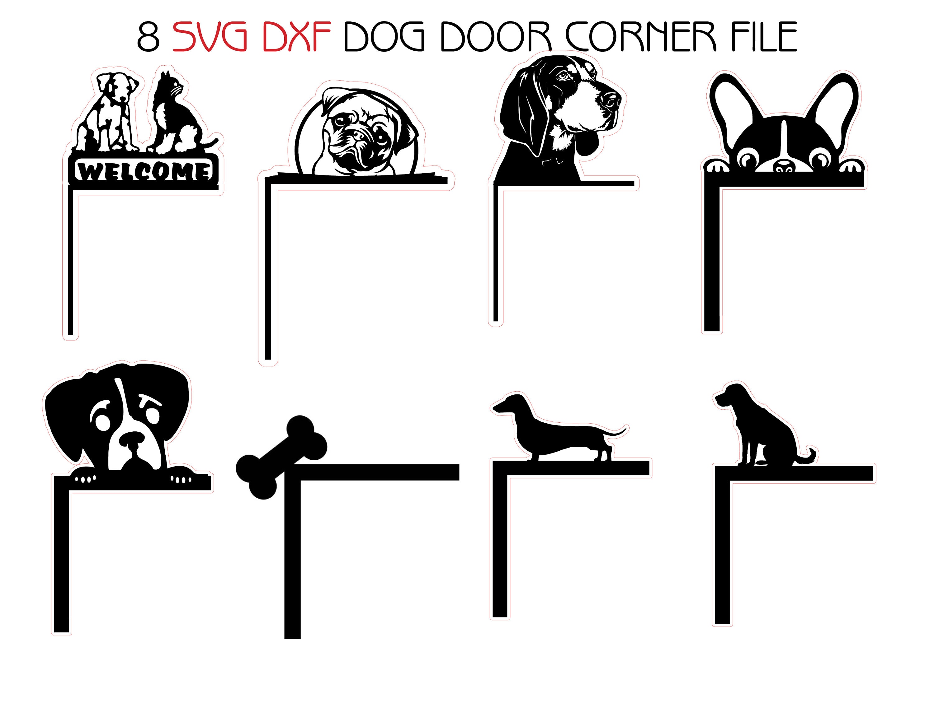 8 Svg Dxf Dog Door Corner Topper Bundle Wall Decor Frames Wood Metal ...