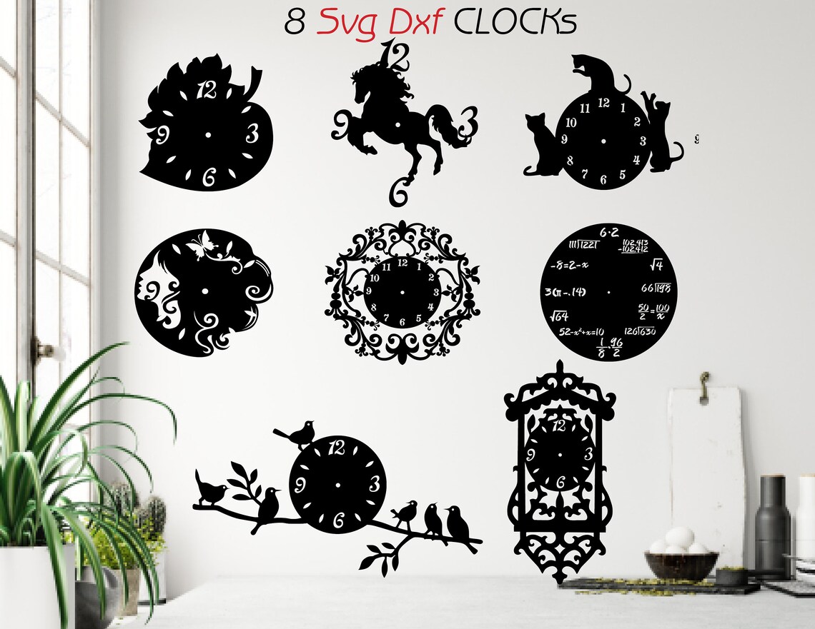 8 SVG DXF Wall Clocks Bundle for Laser Cutting Machine Wood Wall Clocks ...