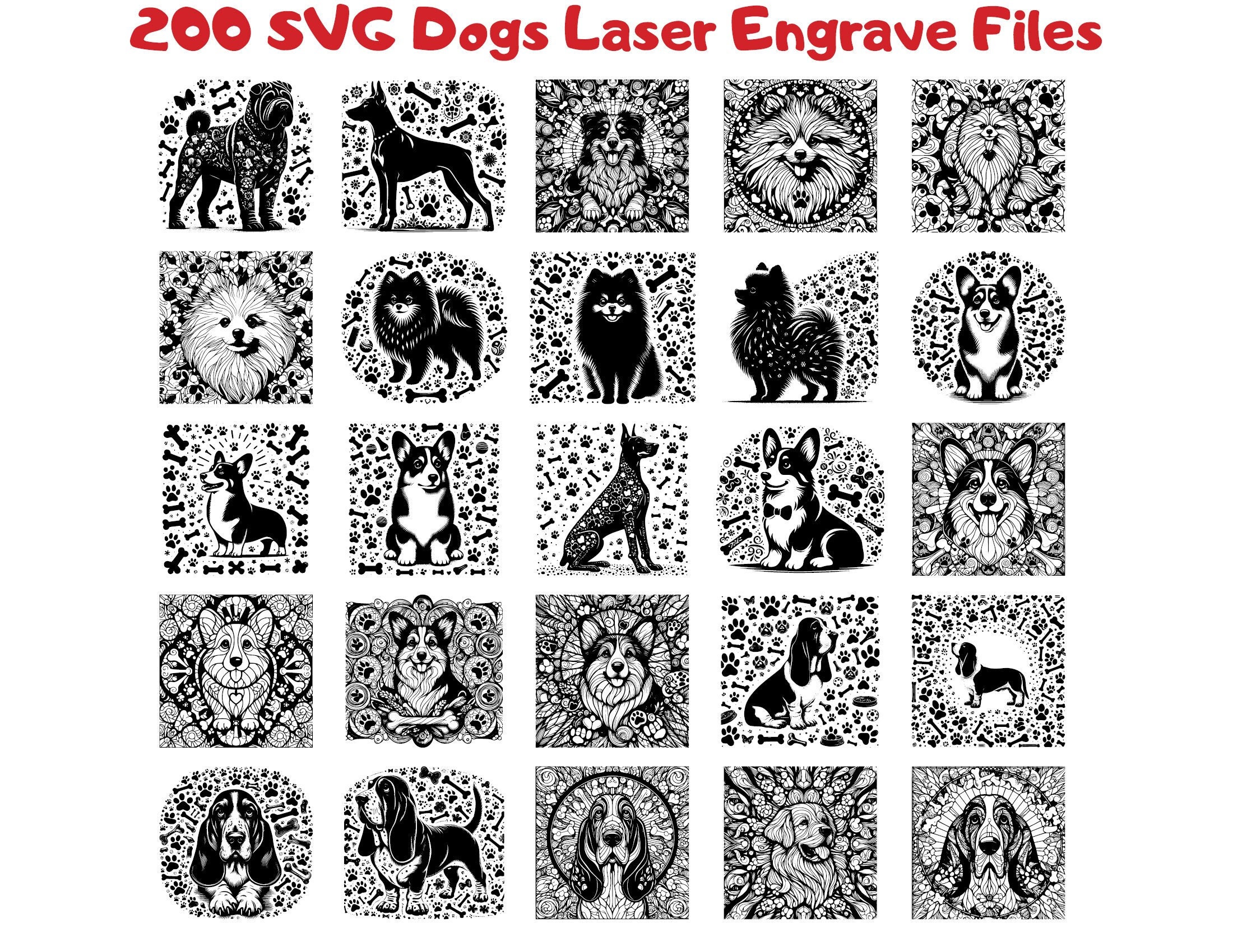 200 Svg Dogs Bundle Laser Engrave Files Bull Mastiff Pitbull ...