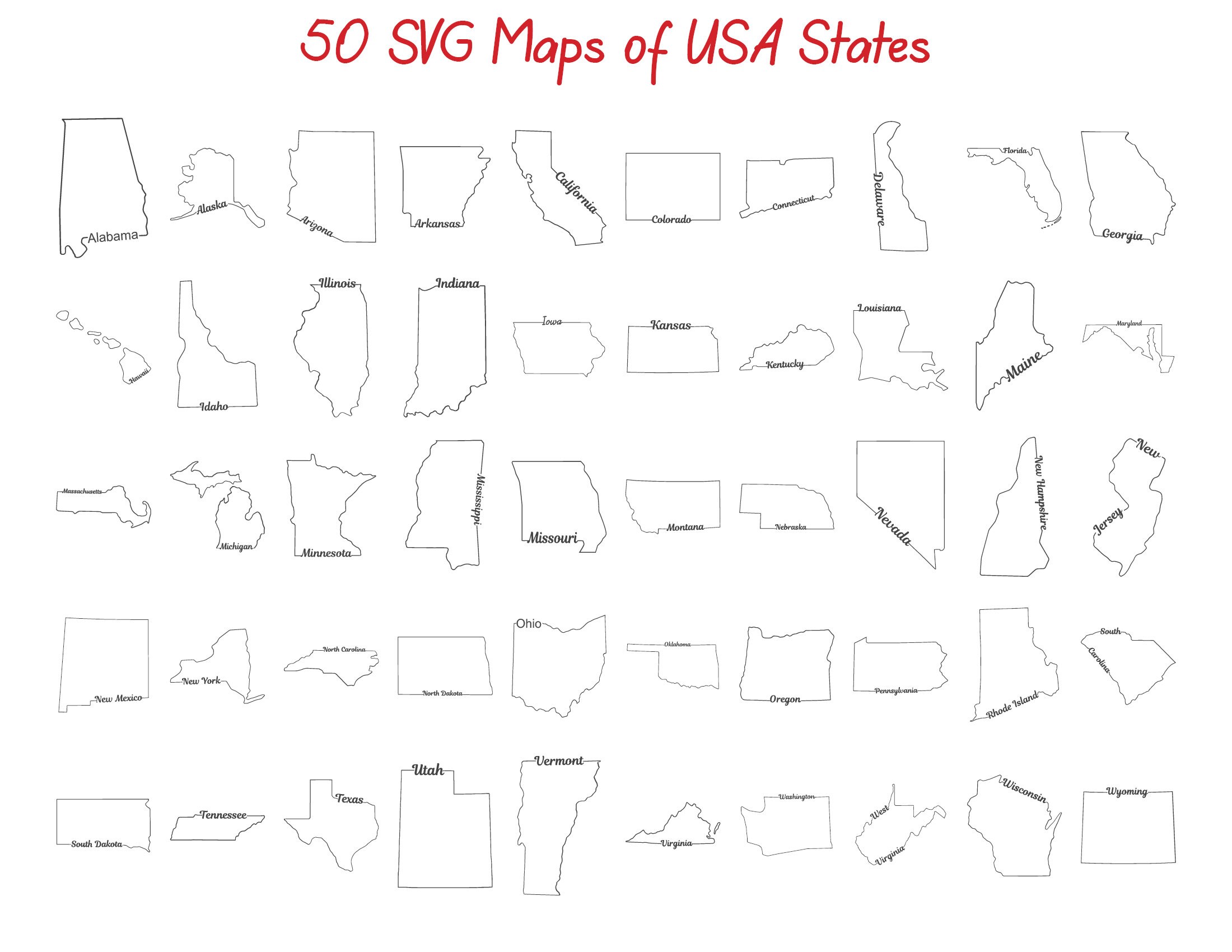 50 SVG DXF State of USA Maps for Laser Cut Engrave Projects - Etsy
