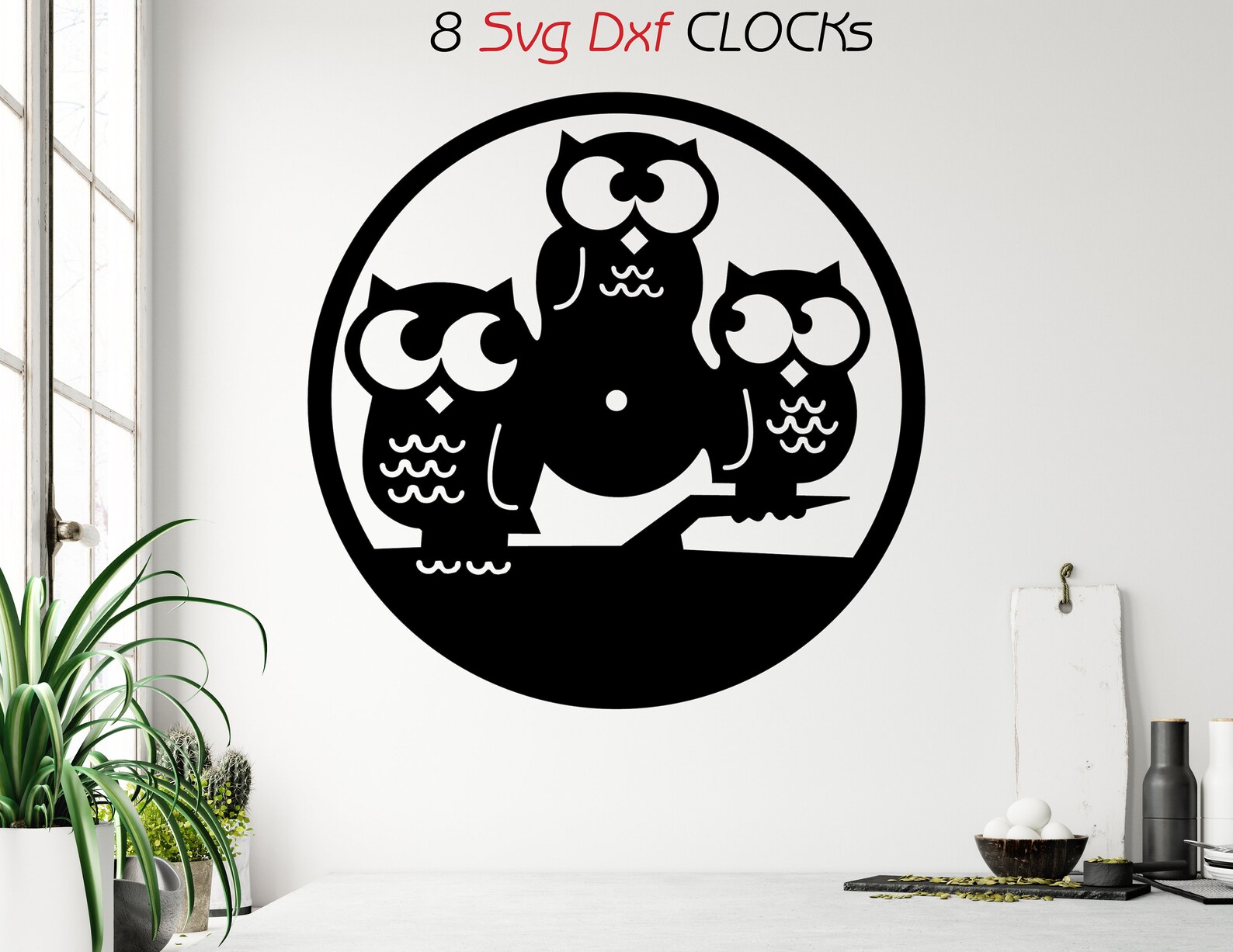8 SVG DXF Animal Wall Clocks Bundle for Laser Cutting Machine Wood Wall ...