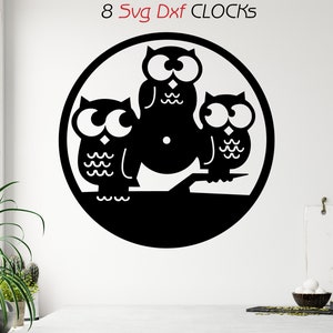 8 SVG DXF Animal Wall Clocks Bundle for Laser Cutting Machine Wood Wall ...
