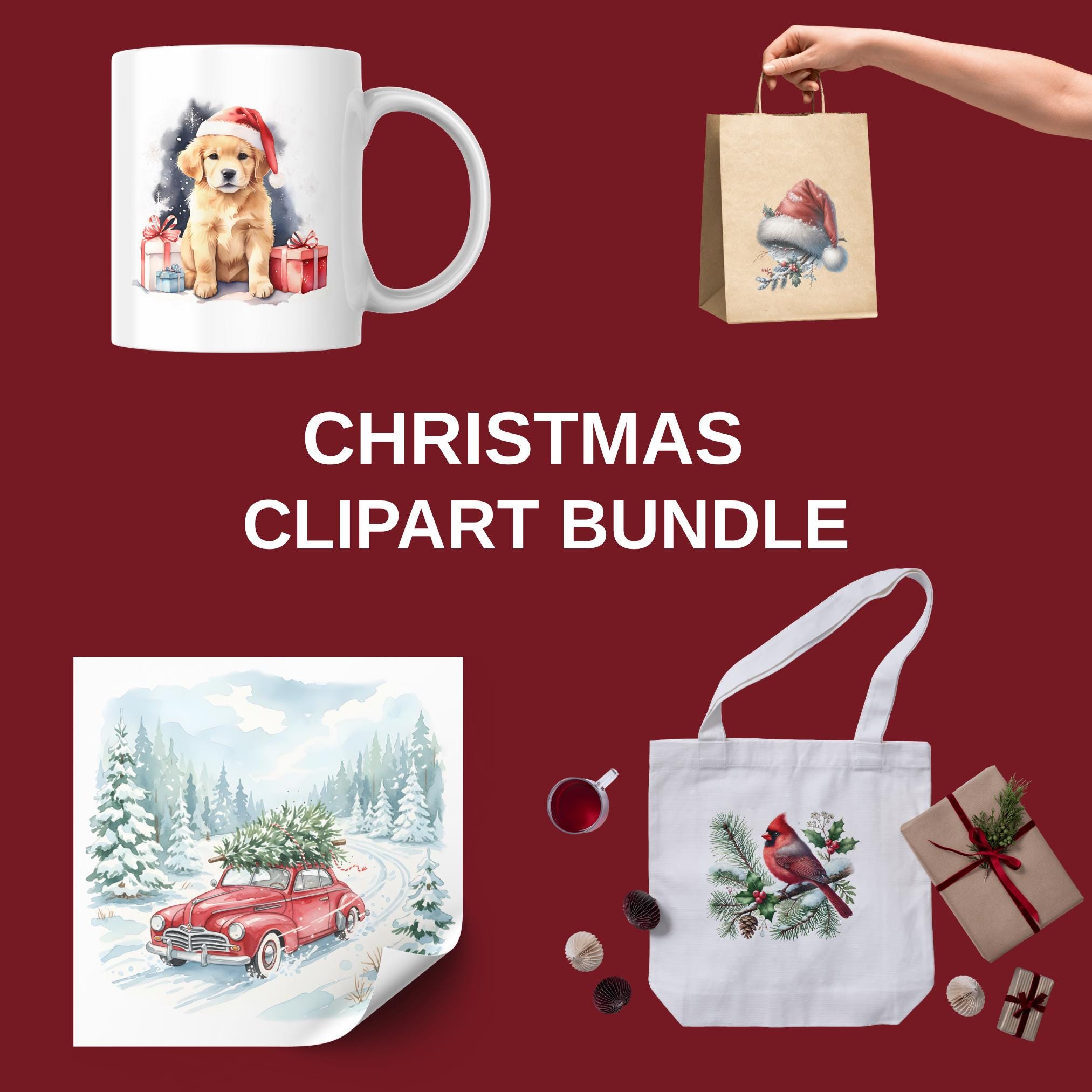 Christmas PNG Clipart Bundle: Santa, Animals, Sweaters (digital ...
