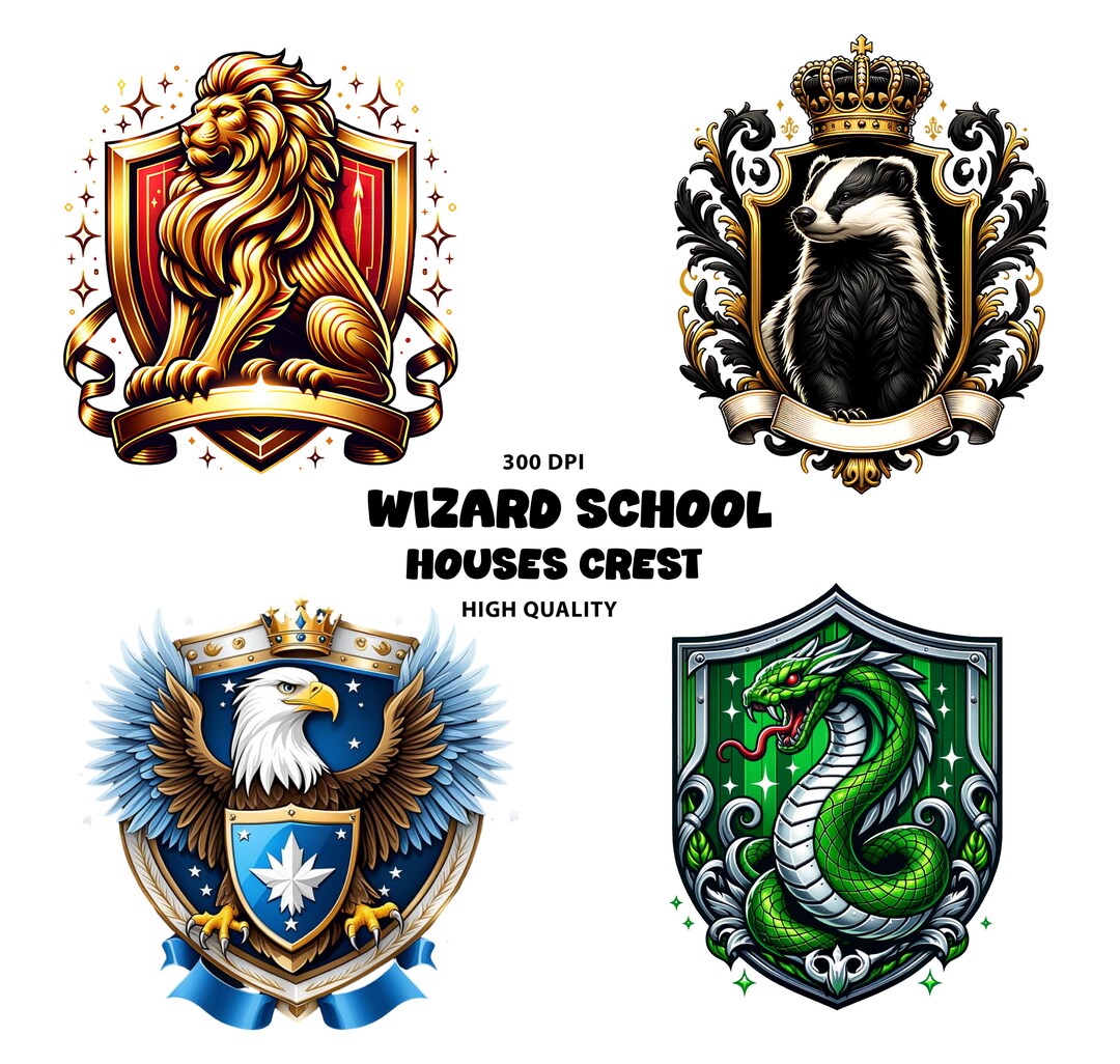 Wizard School Crests PNG Bundle: Lion, Serpent, Eagle, Badger (digital ...