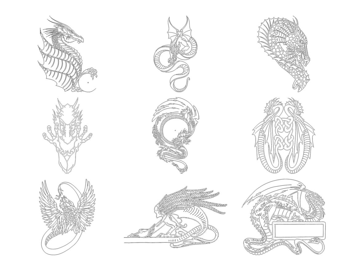 70 SVG DXF Dragon Bundle for Laser Engrave Tattoo Sublimation - Etsy
